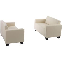 HHG Sofa-Garnitur Couch-Garnitur 2x 2er Sofa Moncalieri Kunstleder creme - beige