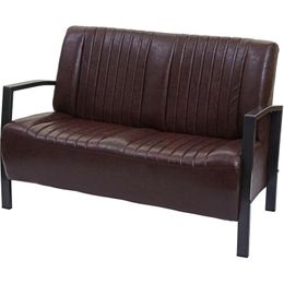 2er Sofa HHG 472, Couch Zweisitzer, Metall Kunstleder Industrie-Design vintage braun - brown