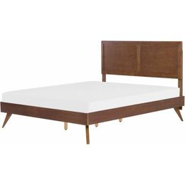 Beliani Holzbett Dunkelbraun Gummibaumholz mit Lattenrost 160 x 200 cm Kopfteil Holzbeine Retro Klassich Schlafzimmer Doppelbett - Dunkler Holzfarbton