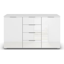 Kommode Rauch "Sideboard Kombikommode Schubladenkommode AGORDO mit Glasfront" Sideboards Gr. B/H/T: 140 cm x 81 cm x 42 cm, 4, weiß (alpinweiß, glas kristallweiß) Kommode