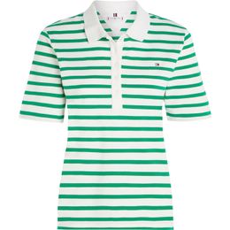 Poloshirt Tommy Hilfiger Curve "CRV 1985 REG PIQUE STP POLO SS" Gr. 46, grün (breton ecru, olympic green) Damen Shirts Jersey