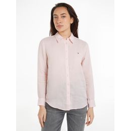 Hemdbluse Tommy Hilfiger "LINEN RELAXED SHIRT LS" Gr. 34, pink (whimsy pink) Damen Blusen langarm mit Logostickerei auf der Brust