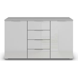 Kommode Rauch "Sideboard Kombikommode Schubladenkommode AGORDO mit Glasfront" Sideboards Gr. B/H/T: 140 cm x 81 cm x 42 cm, 4, grau (seidengrau, glas seidengrau) Kommode