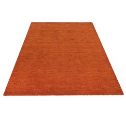 Wollteppich Theko "Gabbeh Uni, Handweb Teppich, meliert, reine Schurwolle, handgewebt" Teppiche Gr. B/L: 70 cm x 140 cm, 14 mm, 1 St., orange (rostorange) Schurwollteppiche