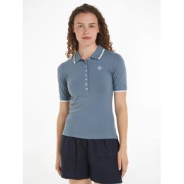 Poloshirt Tommy Hilfiger "SLIM SMD TIPPING LYOCELL POLO SS" Gr. L (40), blau (blue coal) Damen Shirts Jersey
