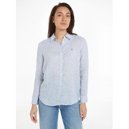 Hemdbluse Tommy Hilfiger "LINEN STP RELAXED SHIRT LS" Gr. 34, blau (blue coal) Damen Blusen langarm