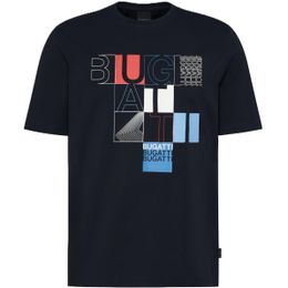 Bugatti T-Shirt, Label, Baumwolle, für Herren, blau, M