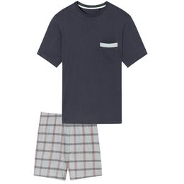 Schiesser Comfort Nightwear Shorty, Brusttasche, Baumwolle, für Herren, grau, 50