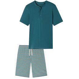 Schiesser Casual Nightwear Shorty, Henley, Tunnelzug, für Herren, blau, 54