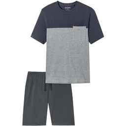 Schiesser 95/5 Nightwear Schlafanzug kurz, zweifarbig, Brusttasche, für Herren, grau, 54