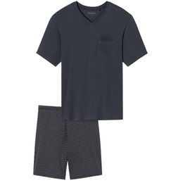 Schiesser Comfort Essentials Schlafanzug kurz, V-Ausschnitt, Brusttasche, für Herren, grau, 54