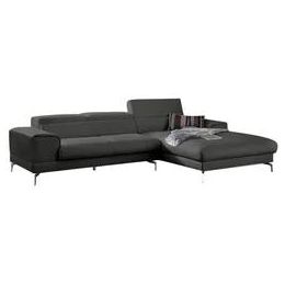 Ecksofa W.Schillig "piedroo" Sofas Gr. B/H/T: 303cm x 70cm x 193cm, Longlife Xtra-Leder Z69, Longchair rechts, mit Kopfteilverstellung-mit motorischer Sitztiefenverstellung, grau (anthrazit z69) Kopfteilverstellung, wahlweise mit Sitztiefenverstellung, Breite 303cm