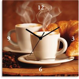 Wanduhr Artland "Dampfender Cappuccino und Croissant" Wanduhren Gr. B/H/T: 30 cm x 30 cm x 1,7 cm, Funkuhr, braun Wanduhren