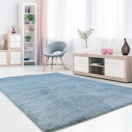 Teppich Carpet City "Softshine 2236" Teppiche Gr. B/L: 280 cm x 380 cm, 14 mm, 1 St., blau (aquablau) Esszimmerteppiche Hochflor, besonders weich, Uni-Farben