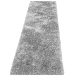 Hochflor-Läufer Home Affaire "Malin" Teppiche Gr. B/L: 90 cm x 250 cm, 43 mm, 1 St., grau Hochflor-Läufer Uni-Farben, leicht glänzend, besonders flauschig durch Mikrofaser