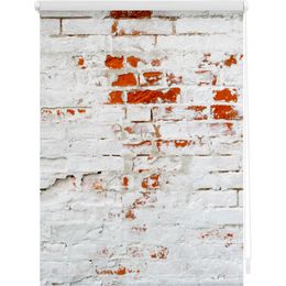 Seitenzugrollo LICHTBLICK ORIGINAL "Rollo Klemmfix, ohne Bohren, Verdunkelung, Mauer - Weiß Rot" Rollos Gr. 90 cm, stufenlos positionierbar, 150 cm, rot (weiß, rot, weiß) Verdunkelungsrollos