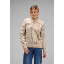 Strickpullover Street One "Boucle Dessin Sweater" Gr. 40, weiß (lucid white) Damen Pullover Rundhalspullover