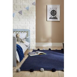 Teppich FLAIR RUGS "Kinder Pom" Teppiche Gr. B/L: 100 cm x 150 cm, 5 mm, 1 St., blau Baumwollteppiche
