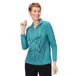 Langarm-Poloshirt Classic Basics "Winter-Shirt" Gr. 54, blau (wintertürkis, gemustert) Damen Shirts Jersey