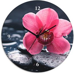 Wanduhr Artland "Stillleben mit Kiesel und einer Orchidee" Wanduhren Gr. T: 1,8 cm, Funkuhr, pink Wanduhren