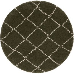 Hochflor-Teppich Hanse Home "Hash" Teppiche Gr. Ø 160 cm, 35 mm, 1 St., grün (olivgrün, cream) Esszimmerteppiche