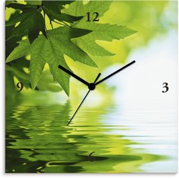 Wanduhr Artland "Grüne Blätter reflektieren im Wasser" Wanduhren Gr. B/H/T: 30 cm x 30 cm x 1,7 cm, Funkuhr, grün Wanduhren