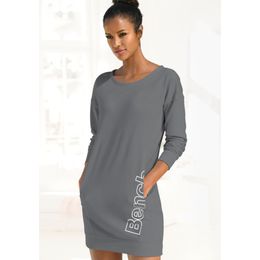 Sweatkleid BENCH. LOUNGEWEAR Gr. 48/50, N-Gr, grau (stone, weiß) Damen Kleider Strandkleider
