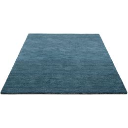 Wollteppich Theko "Gabbeh Uni, Handweb Teppich, meliert, reine Schurwolle, handgewebt" Teppiche Gr. B/L: 240 cm x 340 cm, 14 mm, 1 St., grau (grau, blau) Schurwollteppiche