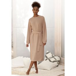 Strickkleid Lascana "-Loungekleid" Gr. 40/42, N-Gr, grau (taupe) Damen Kleider Langarm