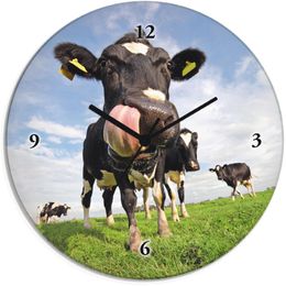 Wanduhr Artland "Holstein-Kuh mit gewaltiger Zunge" Wanduhren Gr. T: 1,8 cm, Funkuhr, blau Wanduhren