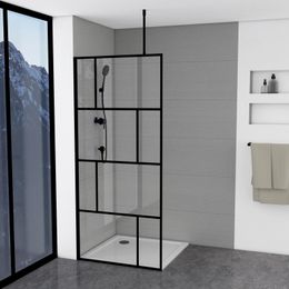 Walk-in-Dusche MARWELL "Bricks" Duschwände Gr. B/H: 90 cm x 195 cm, beidseitig montierbar, ohne Antikalk-Versiegelung, schwarz (matt, schwarz) Duschen