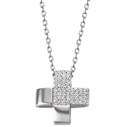 Kette mit Anhänger Firetti "Schmuck Geschenk Silber 925 Halsschmuck Halskette Ankerkette Kreuz" Halsketten Gr. Silber 925 (Sterlingsilber), Länge: 45 cm, bunt (silberfarben, weiß) Damen Ketten mit Anhänger