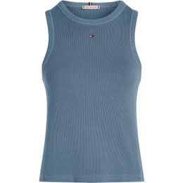 Rundhalsshirt Tommy Hilfiger "MUTED GMD SLIM RIB TANK" Gr. L (40), blau (blue coal) Damen Shirts Jersey