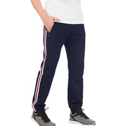 Sweathose TRIGEMA "TRIGEMA Jogginghose mit Seitenstreifen" Gr. XXL, US-Größen, blau (navy) Herren Hosen Sporthosen