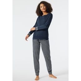 Schiesser Casual Essentials Schlafanzug, Baumwolle, für Damen, blau, 46