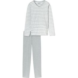 Schiesser Casual Essentials Schlafanzug, Baumwolle, V-Ausschnitt, für Damen, grau, 36
