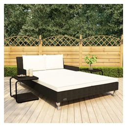 vidaXL Gartenliege 2-Personen-Sonnenliege mit Auflagen Poly Rattan Schwarz