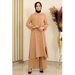 Modavitrini Longtunika Damen Anzug Zweiteiler Lange Tunika mit Hose Hijab Kleidung (NERGIS) Knöpfe