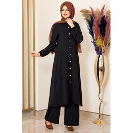 Modavitrini Longtunika Damen Anzug Zweiteiler Lange Tunika mit Hose Hijab Kleidung (NERGIS) Knöpfe