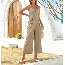 AFAZ New Trading UG Jumpsuit Einfarbiger Sommer-Jumpsuit für Damen mit V-Ausschnitt und weitem Bein