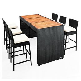 Casaria Sitzgruppe, Polyrattan 185x80x110cm Akazie 7cm Sitzauflagen Outdoor Holz