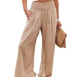 ZWY Bügelfaltenhose Damen High-Waist Faltenhose mit weitem Bein (Damen Sommer Einfarbig Bequeme Weite Hosen) lockeren Taschen