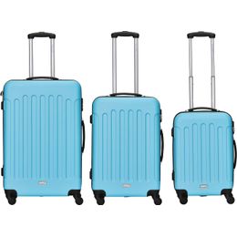 Packenger Trolleyset Travelstar, 4 Rollen, (3 tlg), Reiseset klein mittel groß Gepäckset Hartschallentrolleys, blau