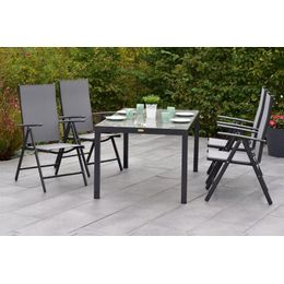 Merxx Garten-Essgruppe »Amalfi«, (Set, 5-tlg., 5-fach verstellbare Rückenlehne), Tisch: LxB: 150x90 cm, grau