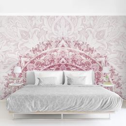 Bilderwelten Fototapete von - Tapete Mandala Aquarell Ornament halbkreis rot - Fototapete Schlafzimmer Wohnzimmer K&uuml;che wei&szlig; rosa - Spirituell