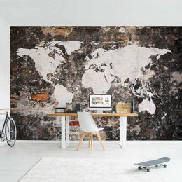 Fototapete 3D-Optik Alte Mauer Weltkarte
