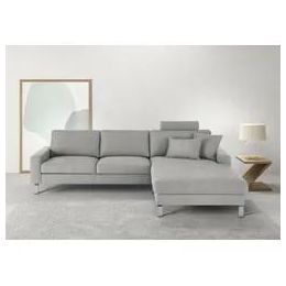 Ecksofa 3C Candy "Lecce, wahlweise PUR-Schaumstoff oder Tonnentaschenfederkern" Sofas Gr. B/H/T: 281 cm x 86 cm x 194 cm, Velours, Longchair rechts, Sitzaufbau mit Tonnentaschenfederkern, silberfarben (silber) Bett im 2,5-Sitzer, teilmotorische Schlaffunktion Longchair, L-Form