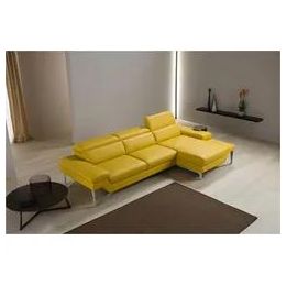 Ecksofa Egoitaliano "Princess, elegantes Designsofa mit erstklassigem Sitzkomfort, L-Form" Sofas Gr. B/H/T: 282cm x 95cm x 168cm, Leder BULL, Recamiere rechts, mit Kopfteilverstellung, gelb mit Recamiere, inkl. Kopfteilverstellung, edle Designmetallfüße