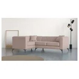 Ecksofa Places of Style "MATTHEW B/T/H: 240/167/74 cm" Sofas Gr. B/H/T: 240cm x 74cm x 167cm, Samt, langer Schenkel rechts, beige L-Form, Steppung im Rücken, incl. Zierkissen, lose Sitzkissen