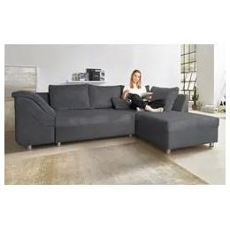 Ecksofa Collection AB "Sally L-Form" Sofas Gr. B/H/T: 256cm x 87cm x 165cm, Microfaser PRIMABELLE-Cord, Ottomane beidseitig montierbar, mit Bettfunktion-mit Bettkasten, grau (anthrazit) mit und ohne Bettfunktion, inklusive loser Rücken- Zierkissen